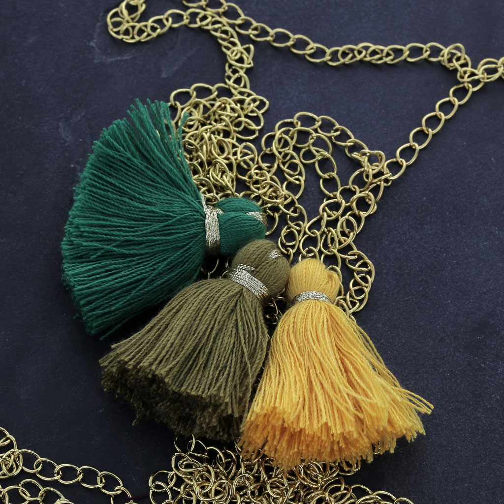 Nappina/pompon imitazione cotone 40 mm Verde / Dorato x5 - Perles & Co