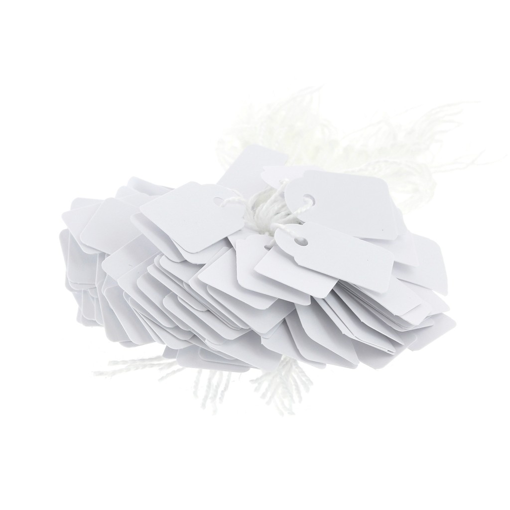 Etichette prezzi 15x24 mm carta con cordoncini - Bianco x100 - Perles & Co