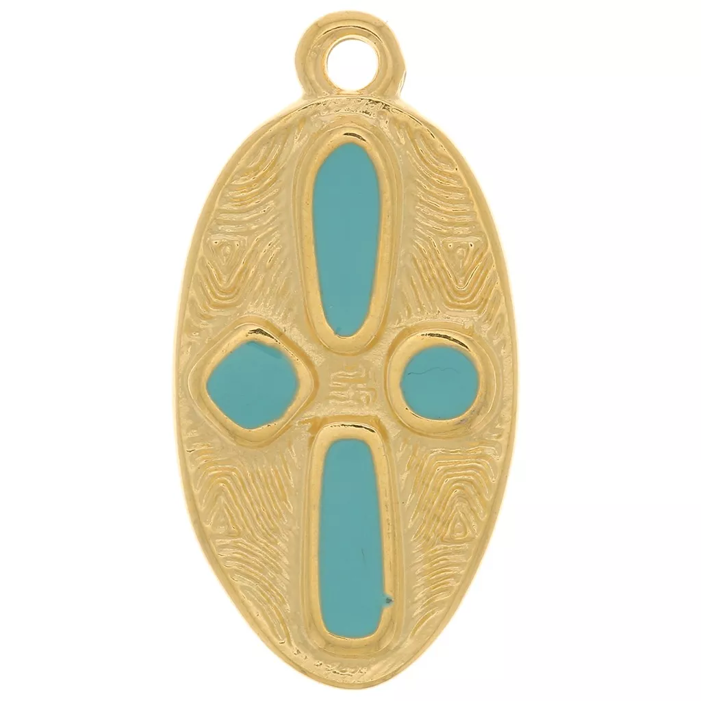 Pendente a croce ovale 23x12mm -resina epossidica -Dorato con oro fino ...