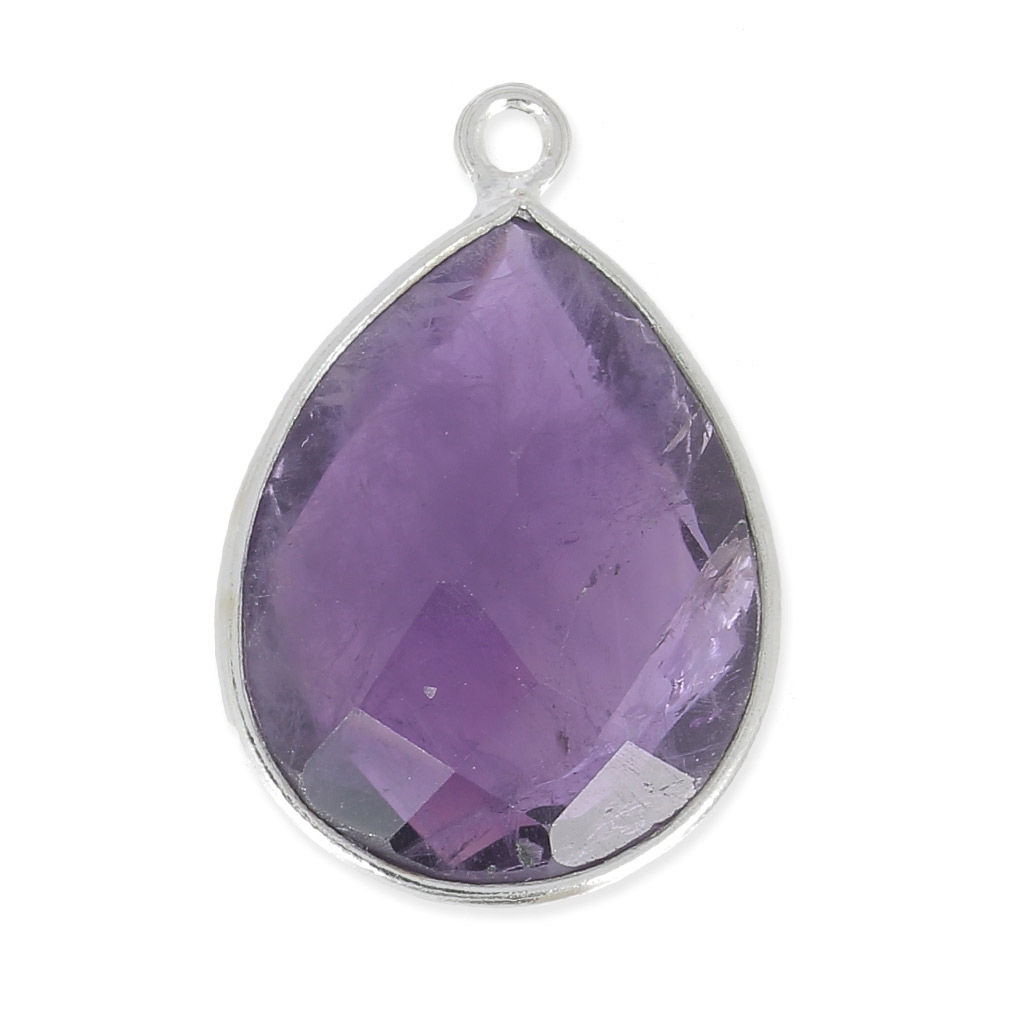 Pendente goccia 13x17mm castone Argento 925 / Ametistax1 - Perles & Co